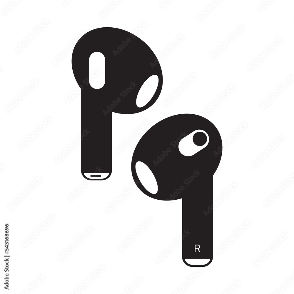 Wireless earbuds silhouette icon, AirPods headphones flat symbol png ...