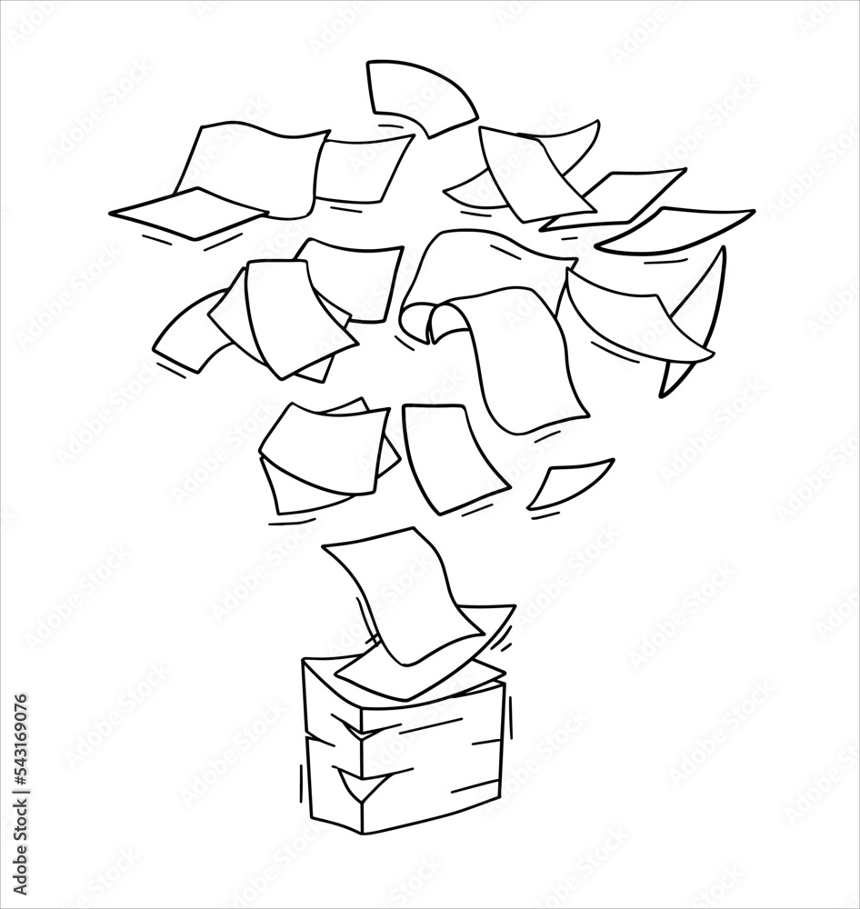 Flying Paper. Blank sheet. Thrown object. White trash. Cartoon flat ...