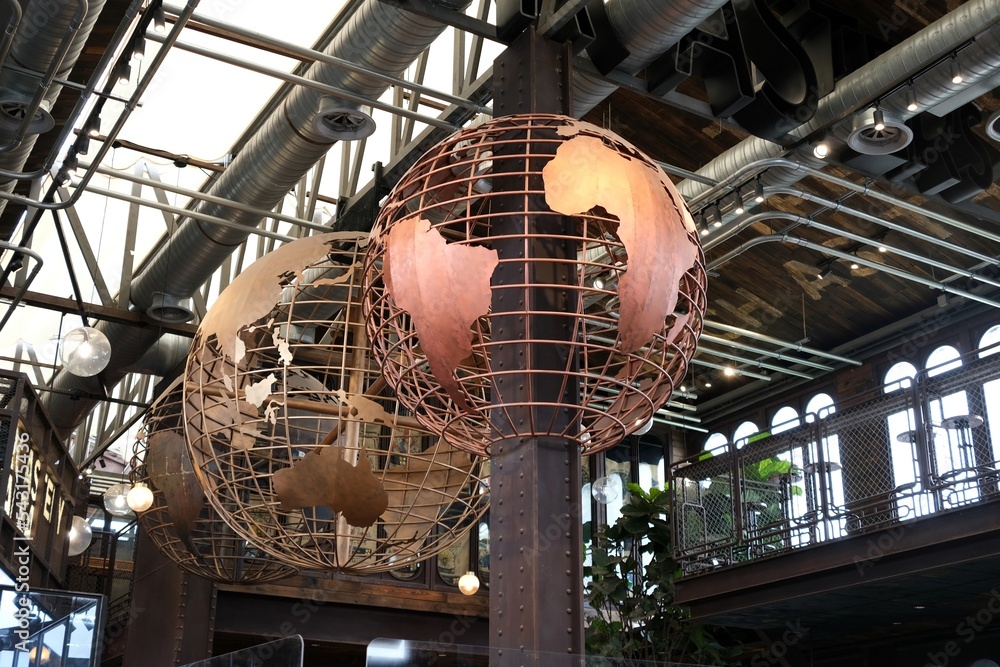 BANGKOK, THAILAND - FEBRUARY 17, 2022: Gold metal globe Rolling ...