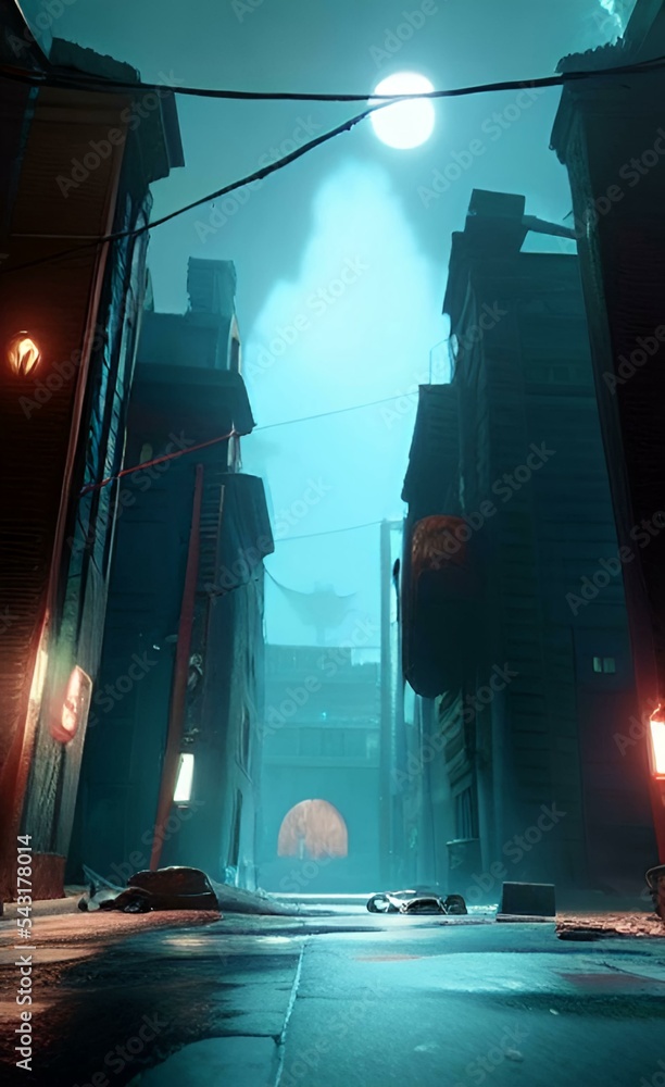 A drawing of the bleak streets of the city. Horror. Stock-Illustration ...