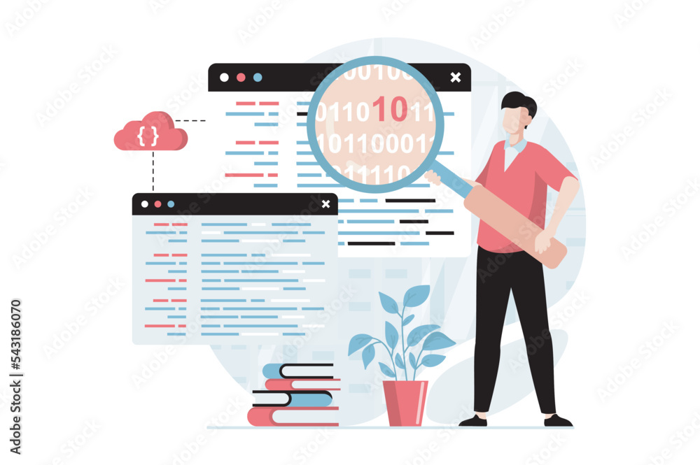 Software development concept with people scene in flat design. Man ... Software development concept with people scene in flat design. Man ...