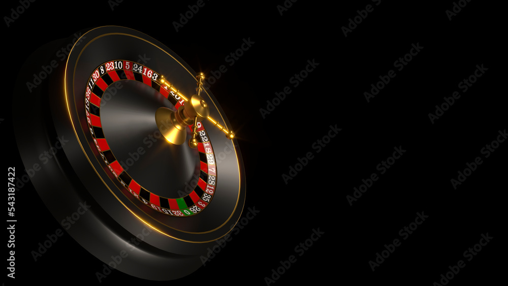 3d illustration of black casino roulette with gold in half turn Stock ...