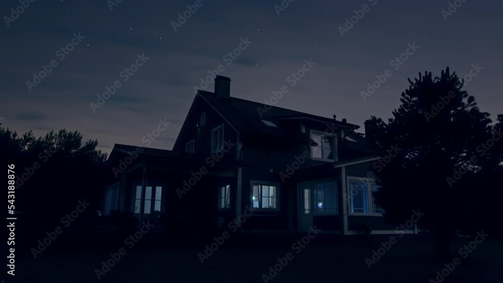 Nighttime Time-lapse Footage of a Big Suburban Area Country House. Real ...