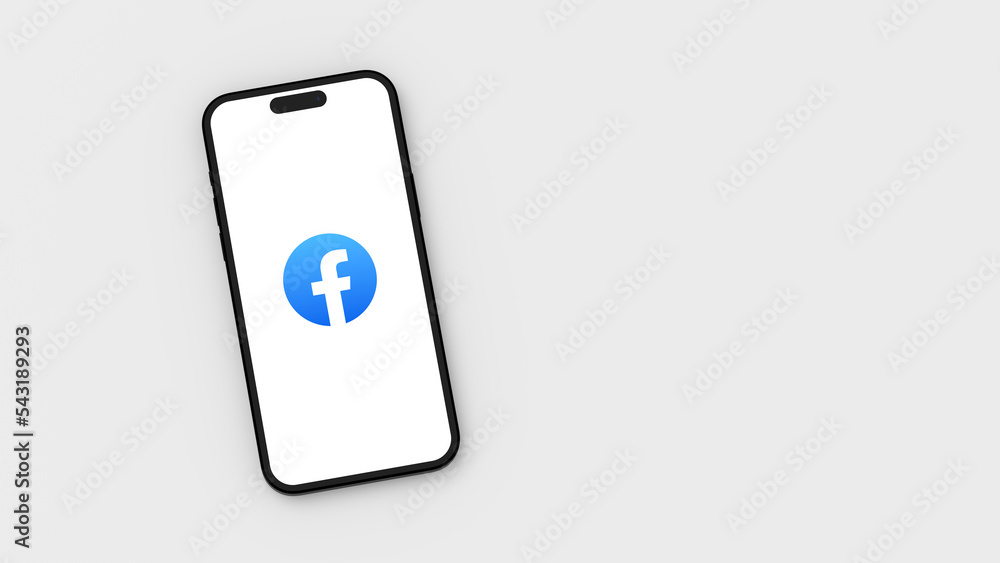 Facebook Logo on Smartphone Screen on Light Gray Background with Copy ...