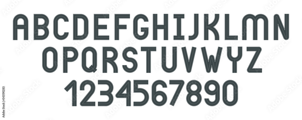 Vector illustration of road alphabet with white markings isolated on ...