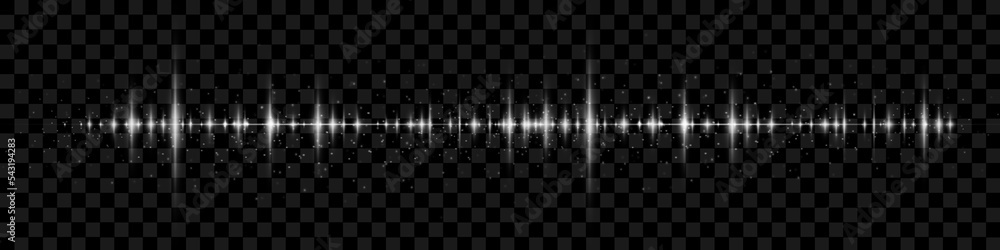 Sound waves in light white color on a transparent background. light ...
