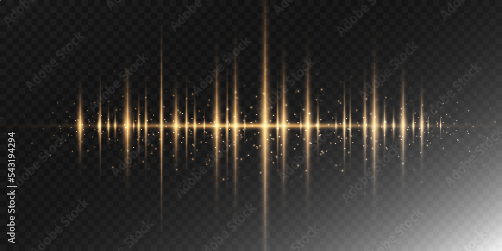 Sound waves of light gold color on a transparent background. light ...