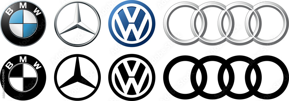 Logo of cars brand set: Volkswagen, bmw, mercedes, audi. Realistic logo ...