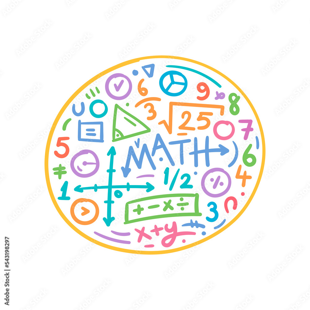 hand drawn math symbols. colorful math symbols. doodle math symbols ...