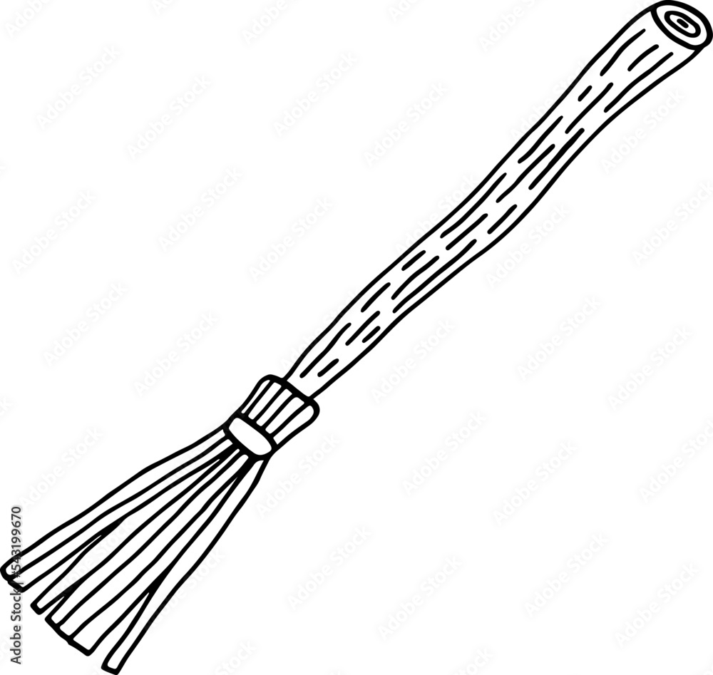 Simple broom. Halloween doodle cute sticker. Coloring page line art ...