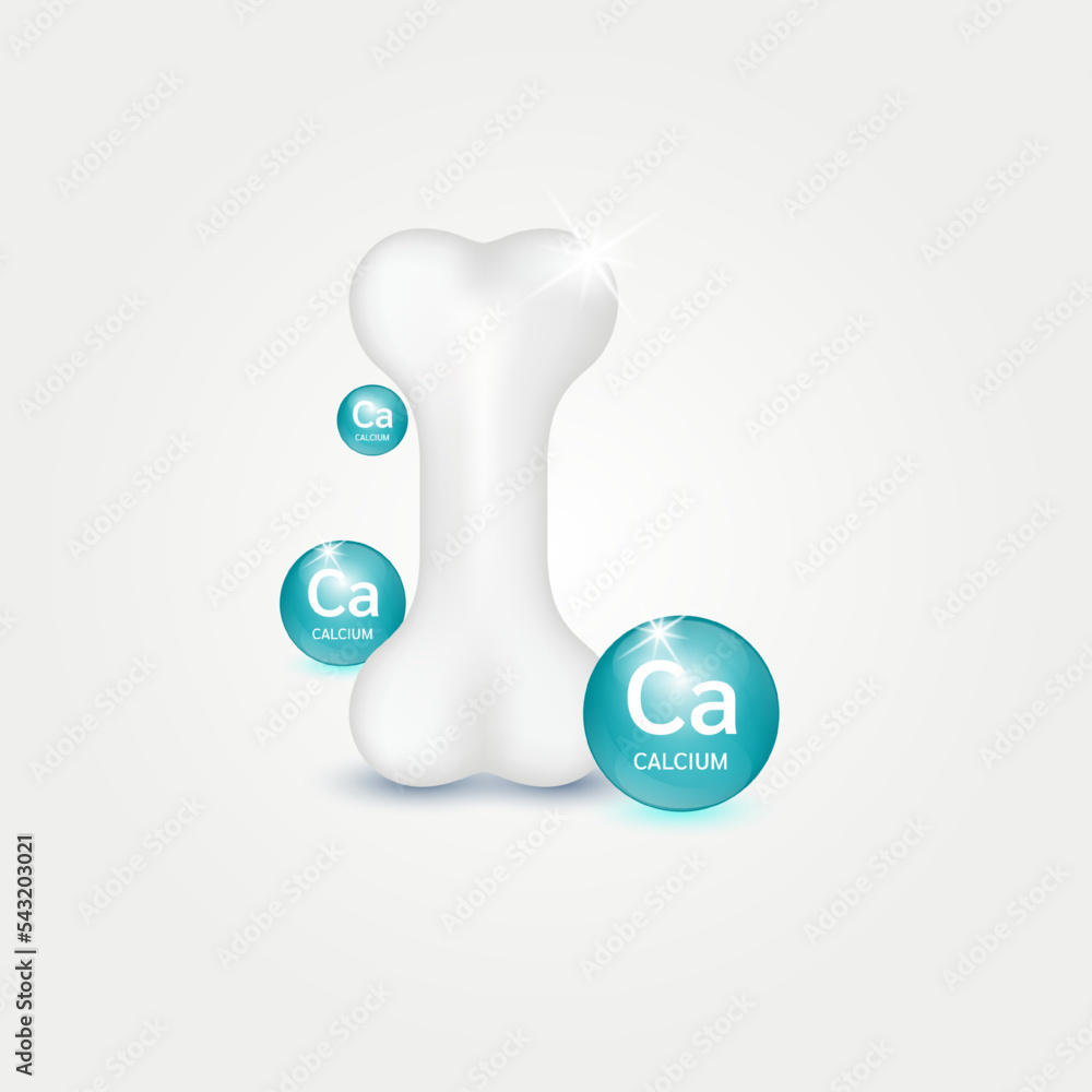 Vitamin minerals Calcium (Ca) green help strengthen bone. On white ...