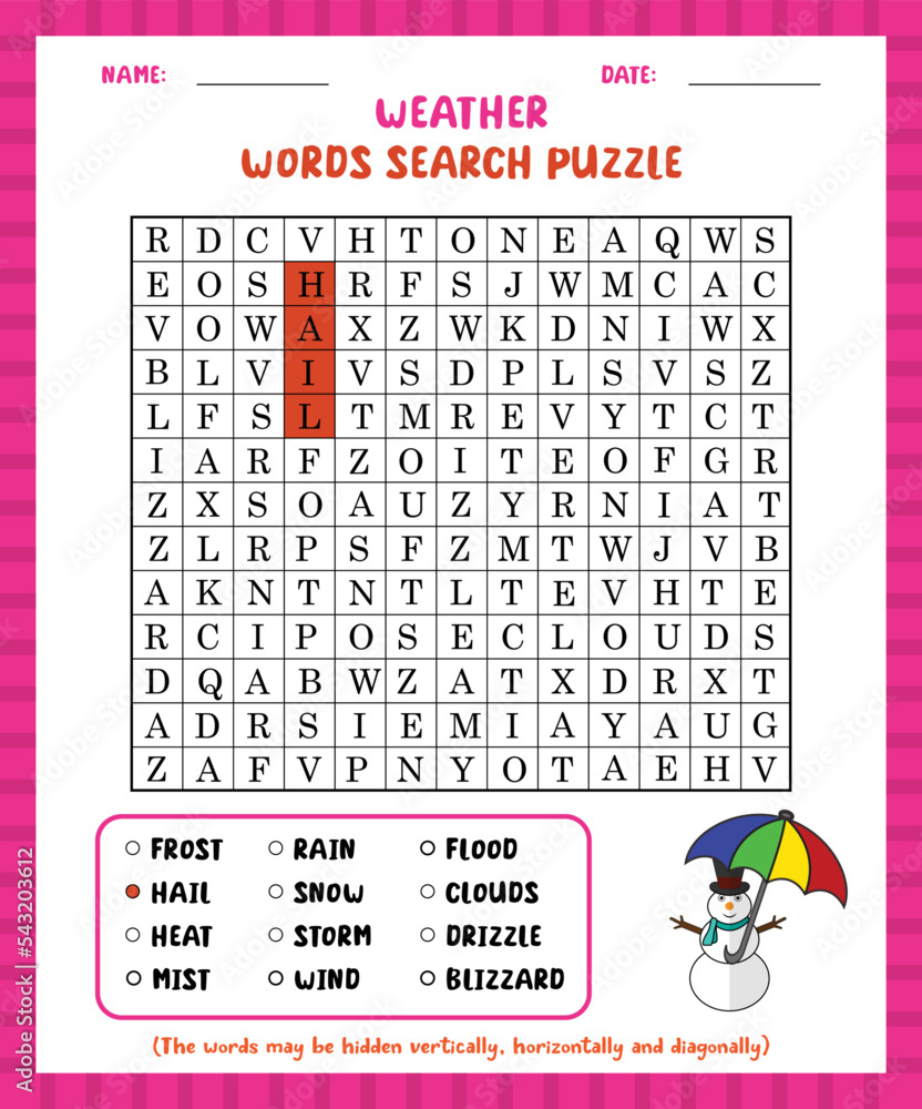 Word search game weather word search puzzle worksheet for learning ...