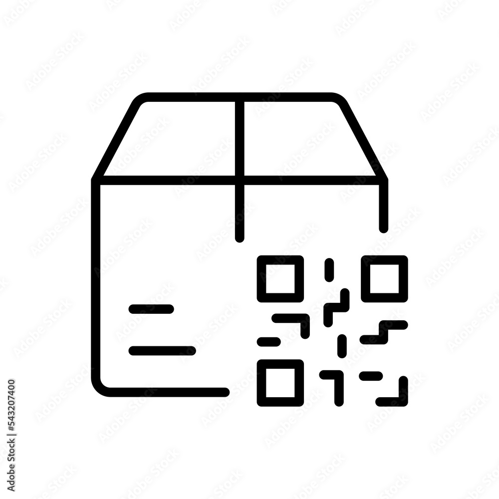 Box with qr code line icon. Sticker, product labeling, encrypted ...