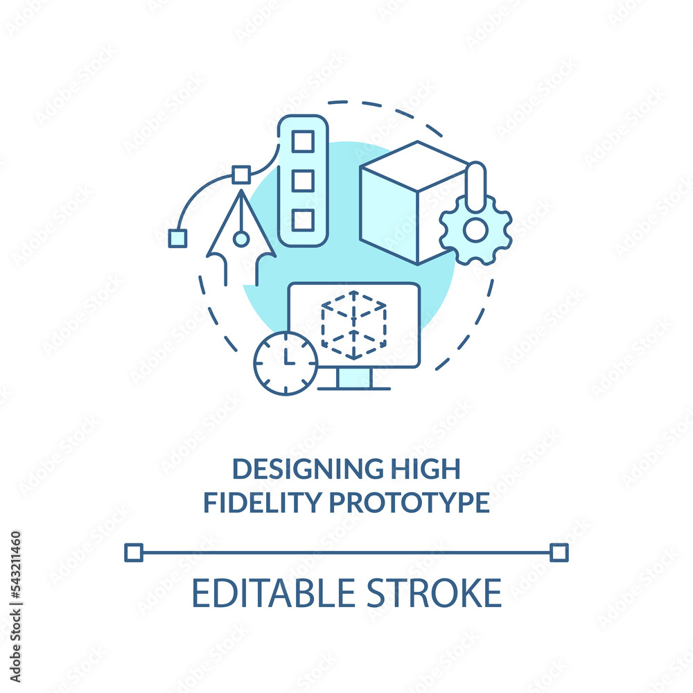 Designing high fidelity prototype turquoise concept icon. Common UX problem abstract idea thin ...