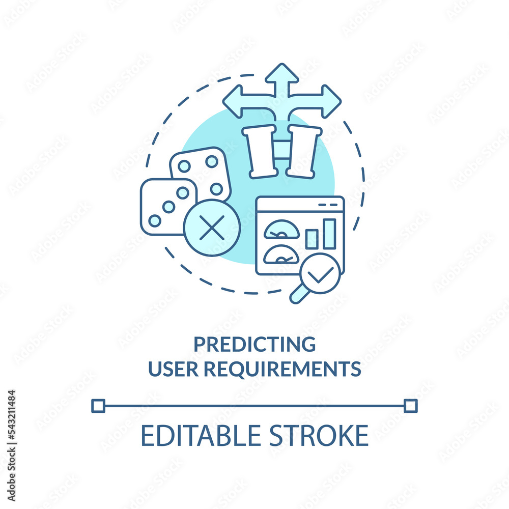 Predicting user requirements turquoise concept icon. Common UX design problem abstract idea thin ...