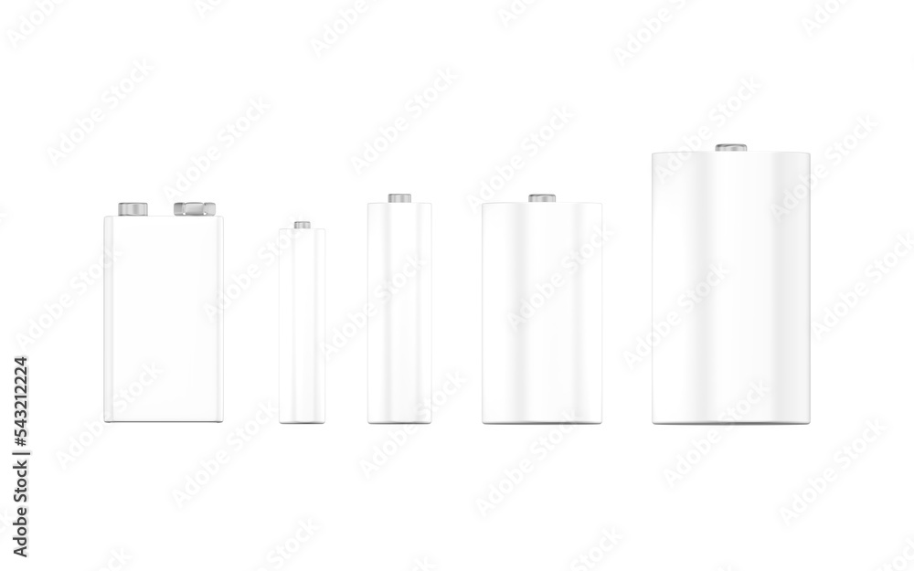 Batteries. White color. Blank. Isolated. Transparent background. 3d ...