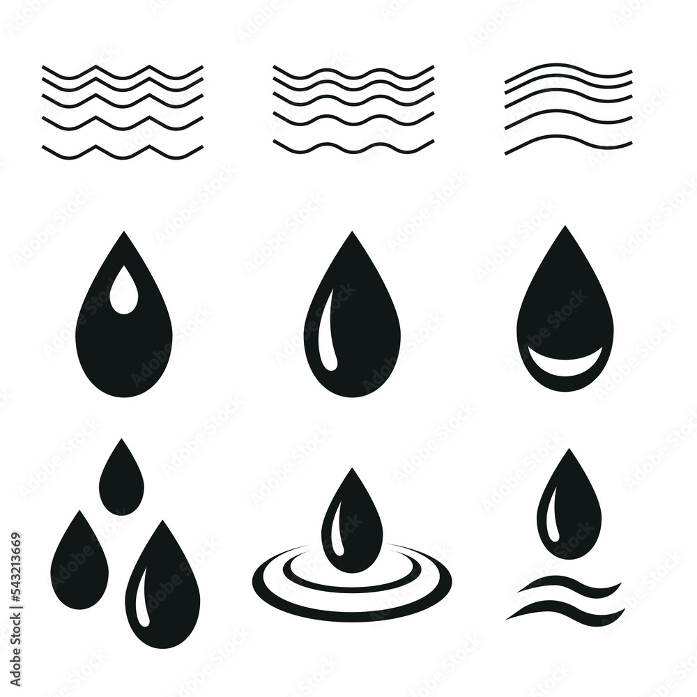 Vector set of water drop and wave symbols Stock Vector | Adobe Stock