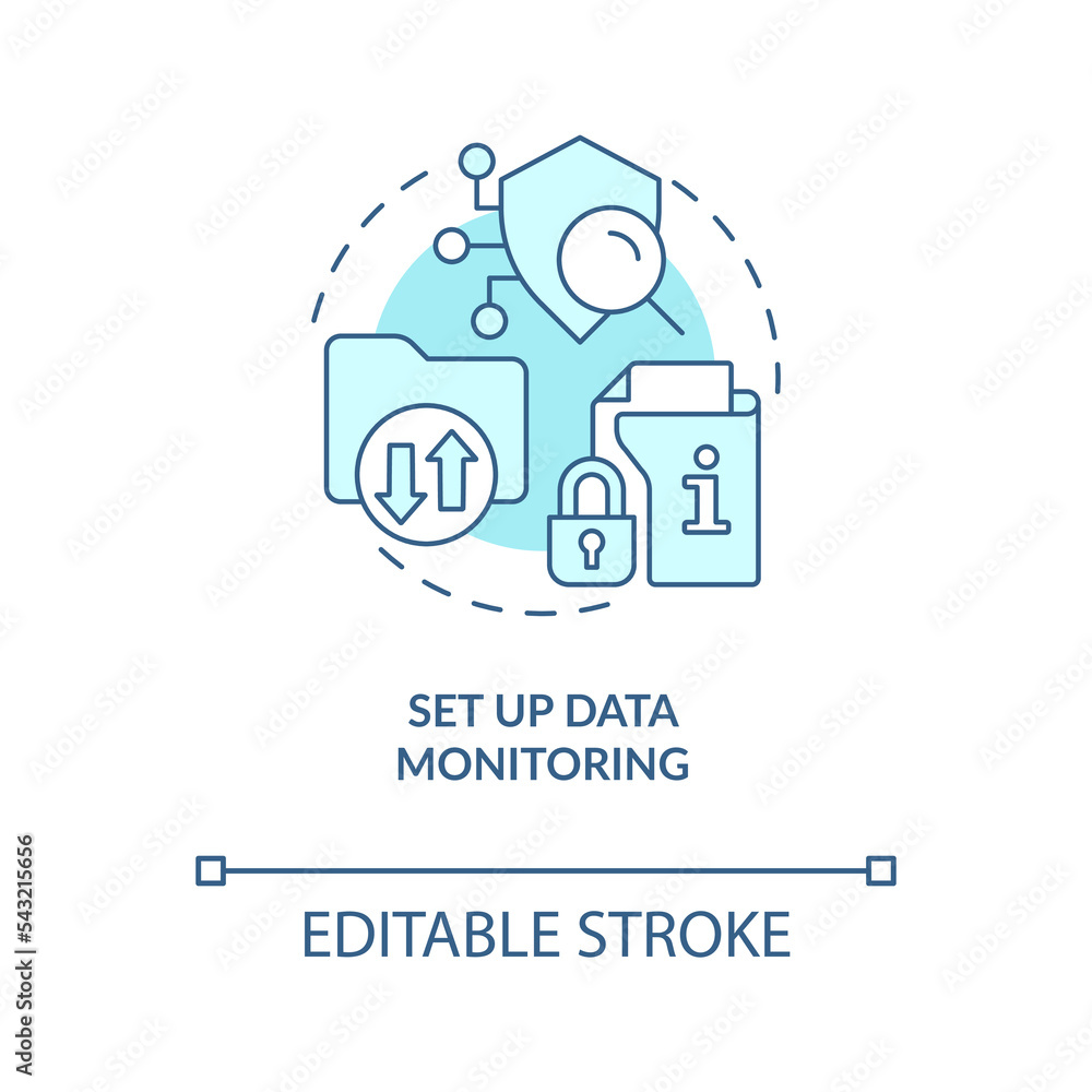 Set up data monitoring turquoise concept icon. Business data protection ...