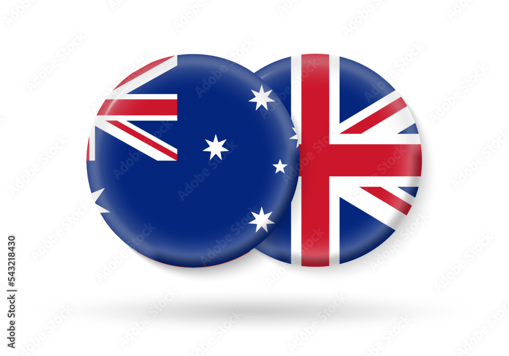 UK and Australia circle flags. 3d icon. Round British and Australian ...