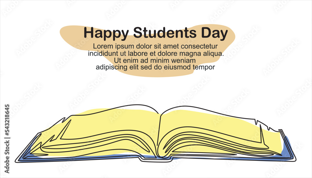 Happy students Day! Continuous one single line drawing of book. Stock ...