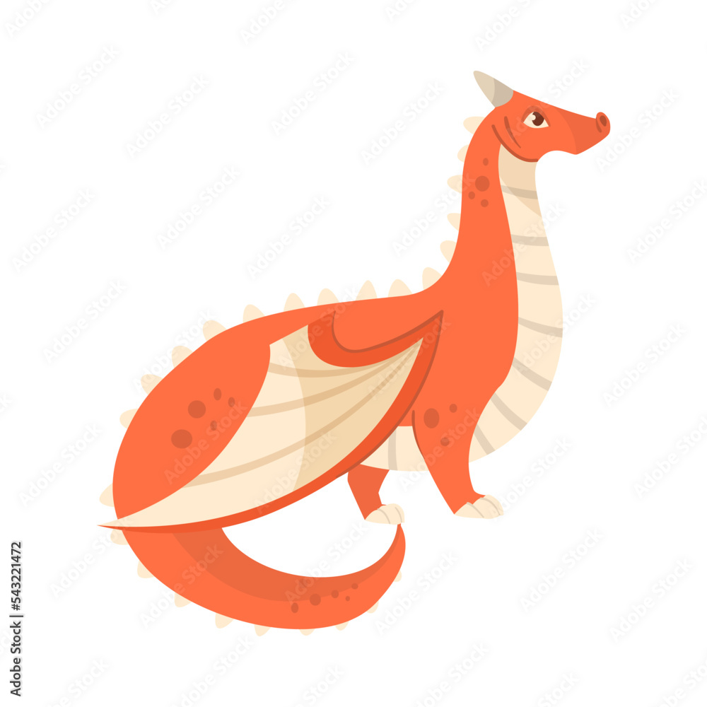 Orange dragon sitting and looking away cartoon illustration. Cute ...
