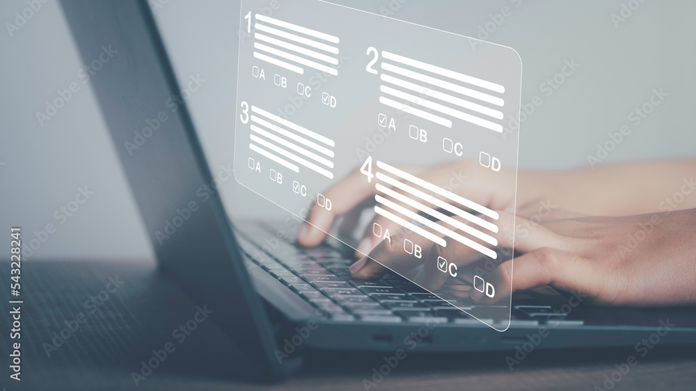 Virtual test or questionnaire show on screen and answer check mark to ...