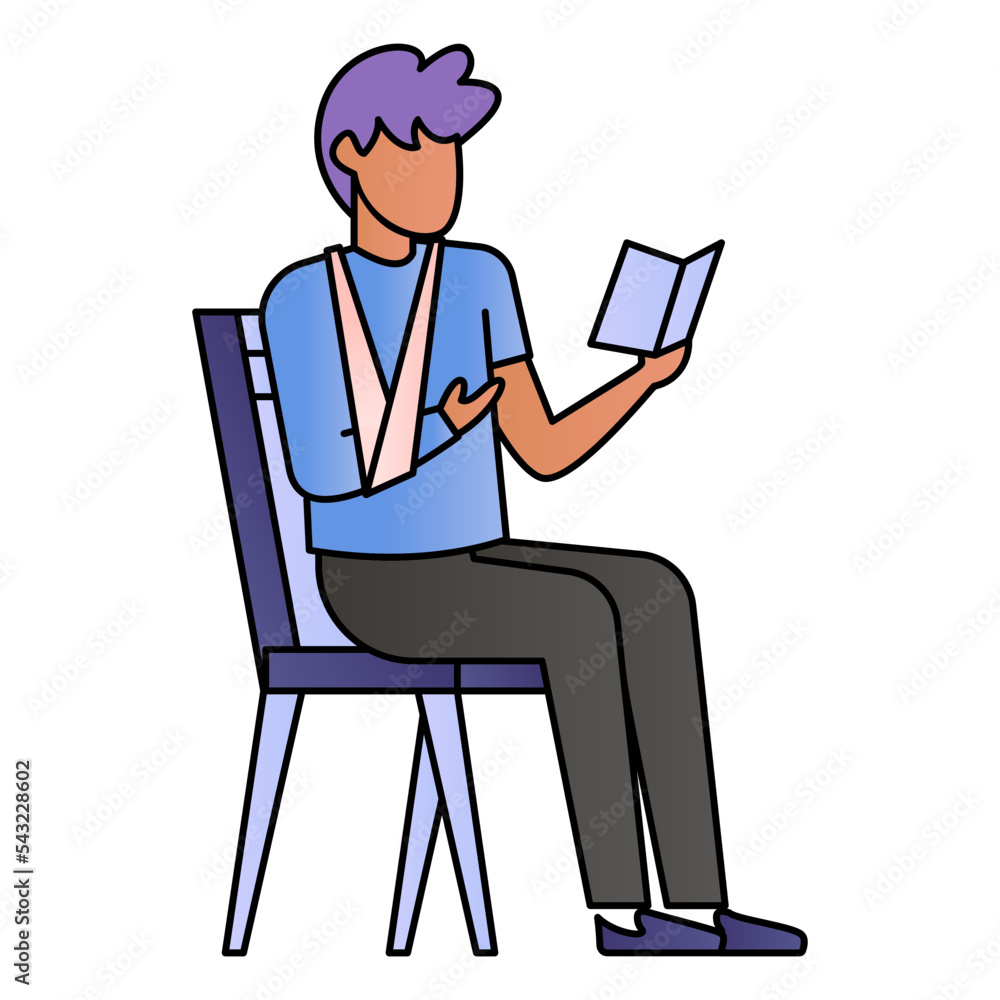 Injured person sitting on chair and reading Book Concept Vector Color ...