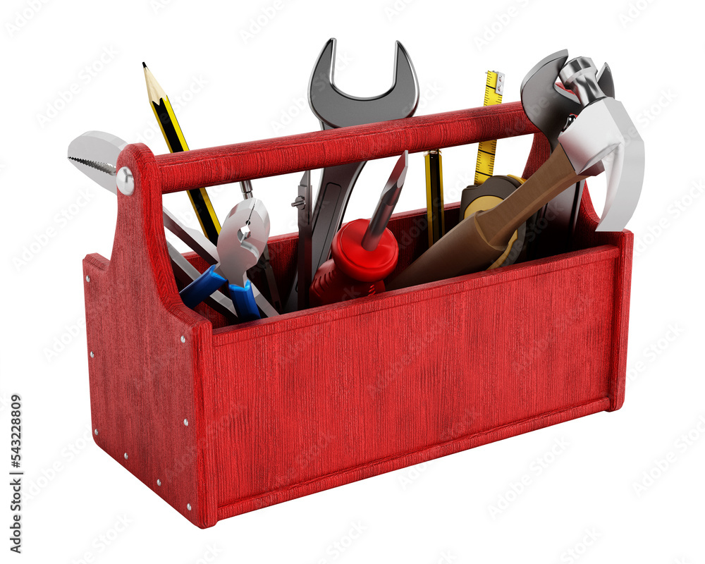 Red toolbox full of hand tools isolated on transparent background Stock ...