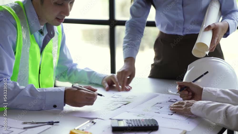 Architecture Engineer Teamwork Meeting, Drawing and working for ...
