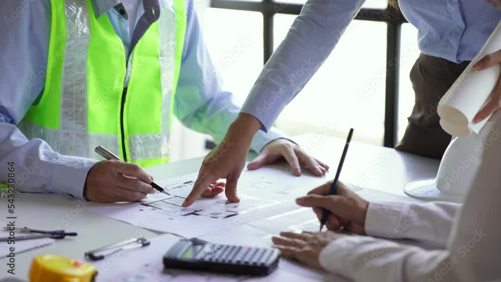 Architecture Engineer Teamwork Meeting, Drawing and working for ...