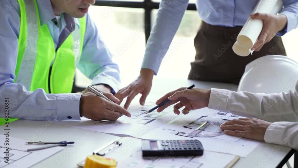 Architecture Engineer Teamwork Meeting, Drawing and working for ...