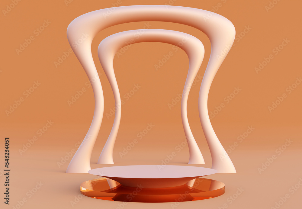 Modern cylinder podium with decorative objects on light brown ...