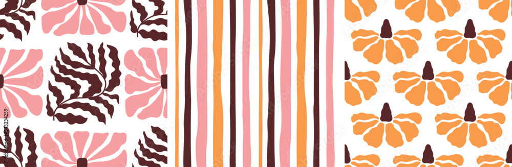 Floral Matisse seamless pattern set. Floral art print. Abstract flowers ...