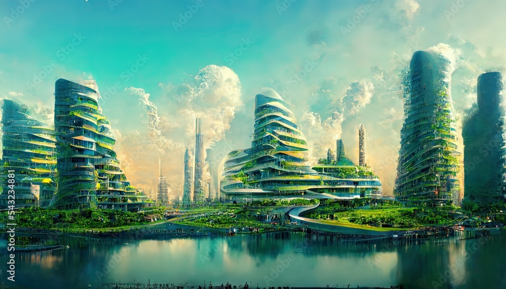 Utopian civilisation, utopic city, future of humanity,, architecture of ...