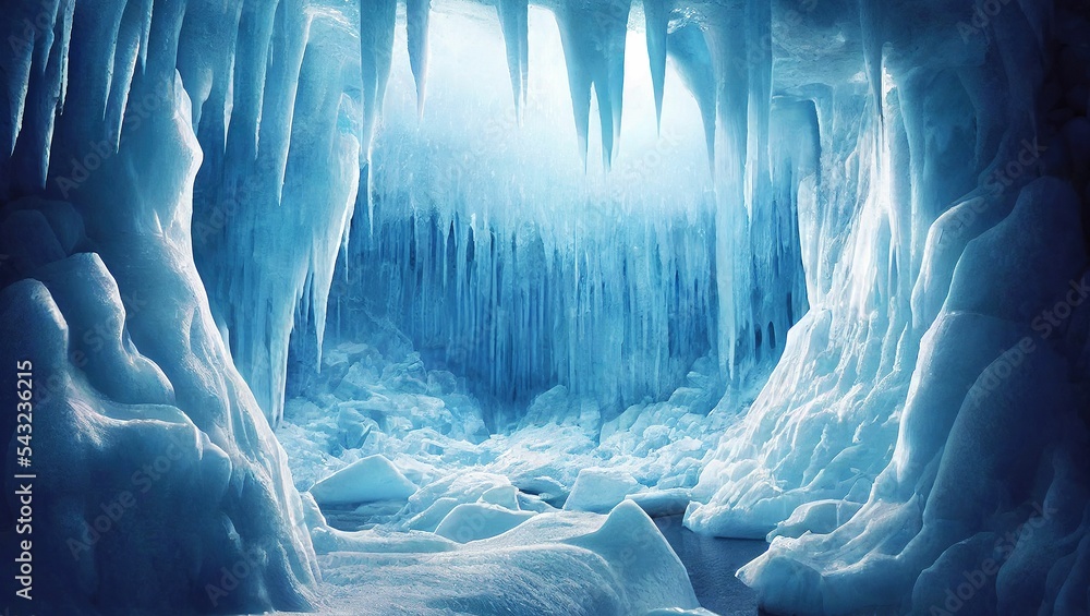 AI generated ice cave with icicles on the exit Stock Illustration ...