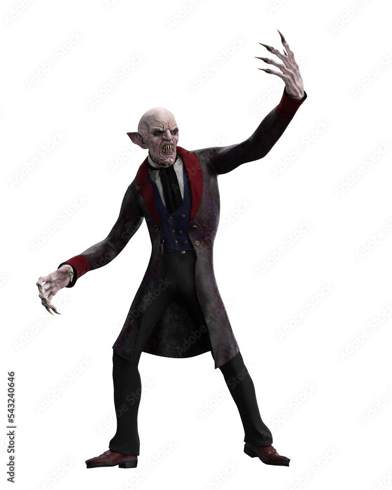 Vampire standing with left armed raised as if waving. 3d illustration ...