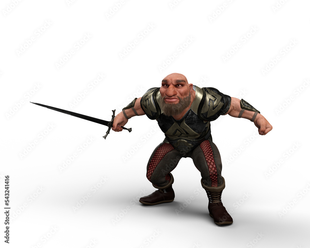 3D illustration of a fantasy dwarf character wearing armour and holding ...