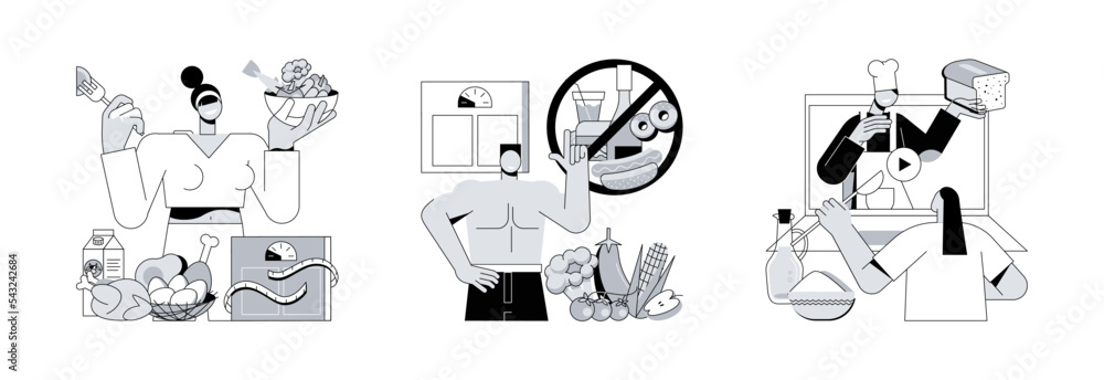 Food and nutrition tips abstract concept vector illustration set. Keep ...