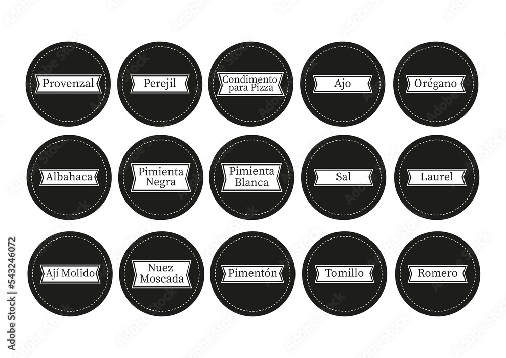 Etiquetas para frascos, rótulos, especieros, pegatina, insignia Stock ...