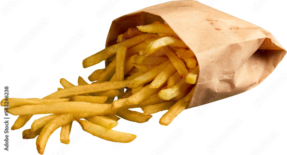 French Fries Falling Out Of Bag - Isolated Stock Photo | Adobe Stock