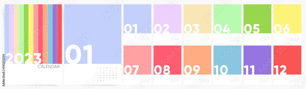 2023 Simple Colorful calendar. Week starts Sunday. Modern rainbow color ...