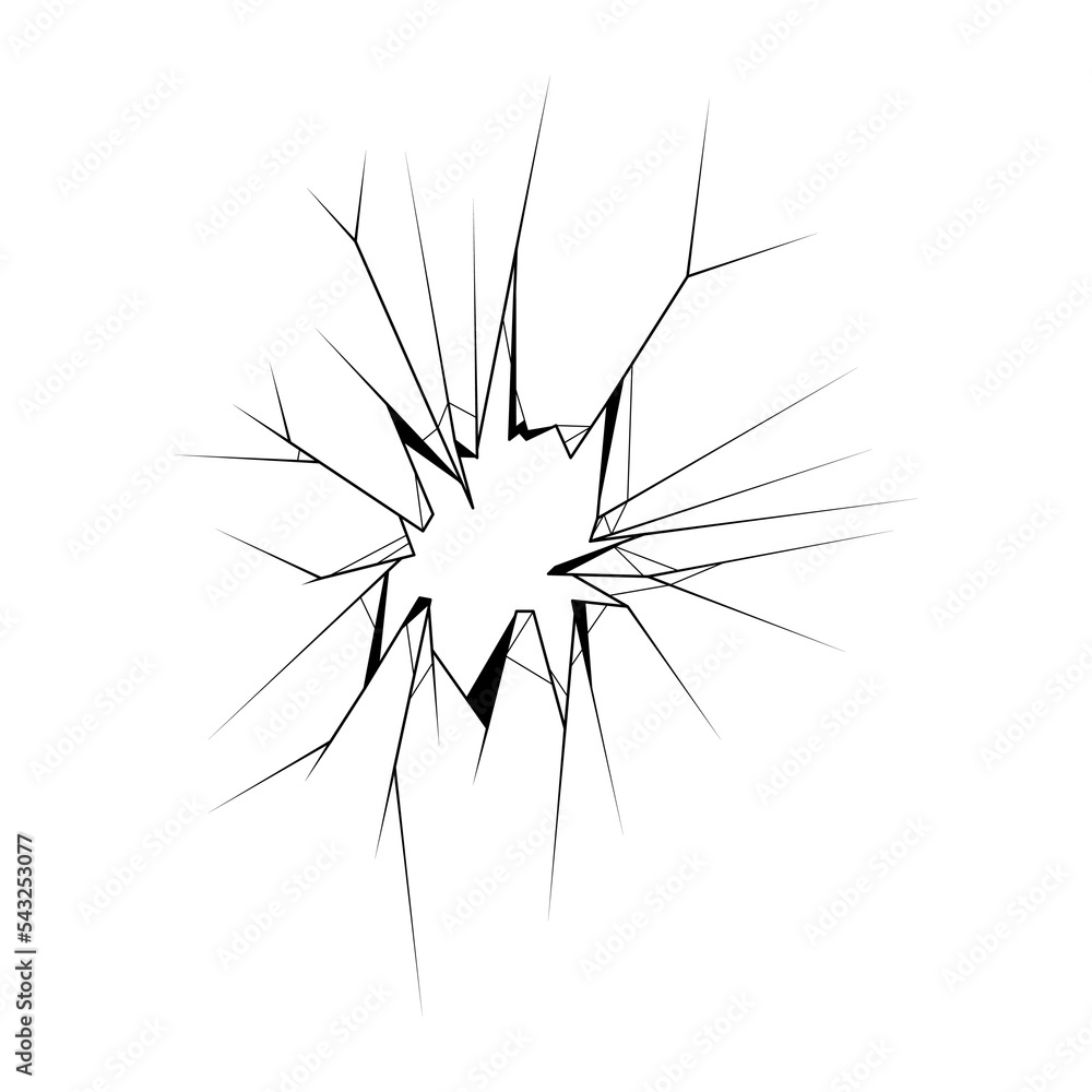 Black Simple Line Broken Glass, Cracks, Shattered Doodle Outline ...