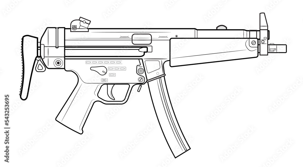 Vector illustration of the MP5 machine gun with folded stock on the ...