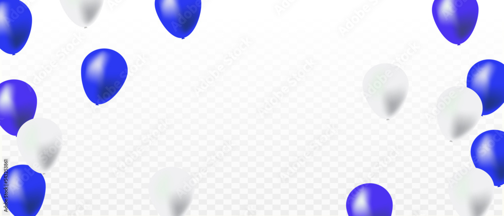 Blue and white balloons on isolated transparent background. Birthday ...