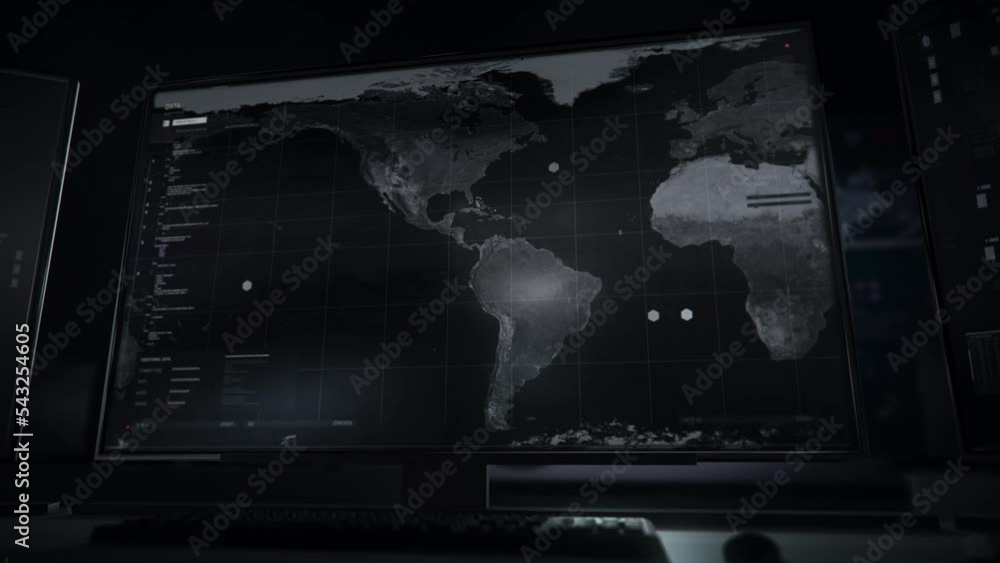 Futuristic Spy System Monitoring Activity Of Enemy Agents On World Map ...