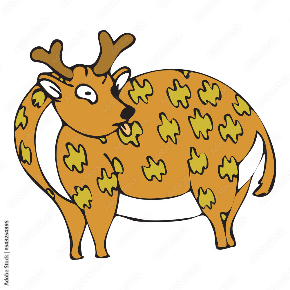 fat deer licking his body Stock Vector | Adobe Stock