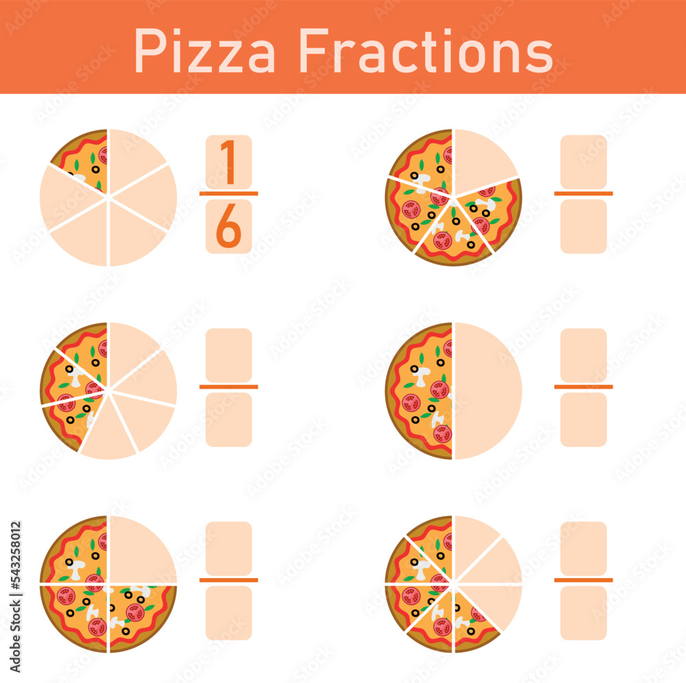 Fraction pizza worksheet in mathematics. write the correct fraction for ...