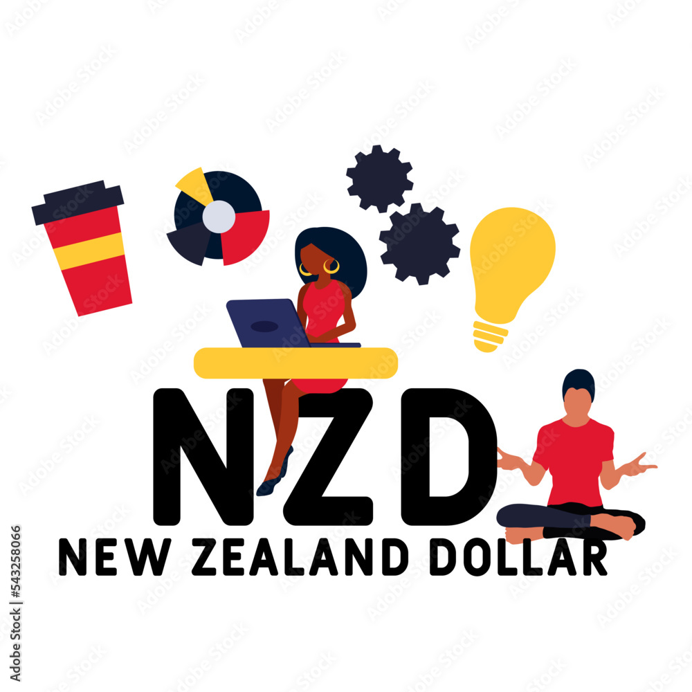 NZD - New Zealand Dollar acronym. business concept background. vector ...
