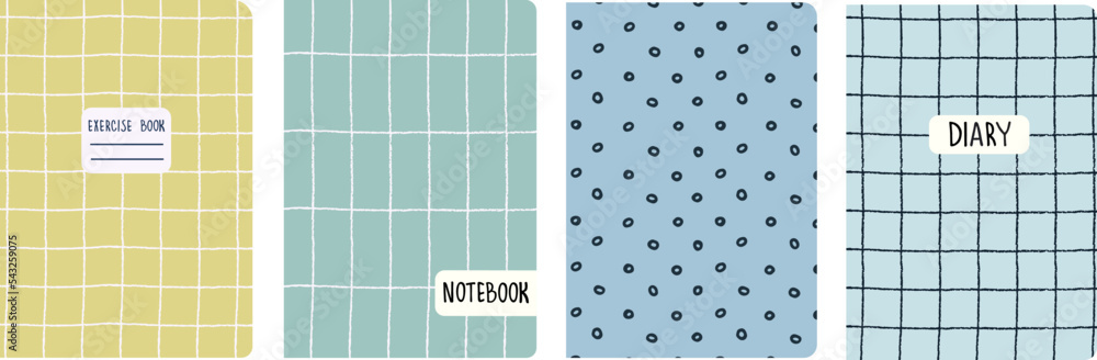 Set of cover page templates based on grid seamless patterns, spiral ...