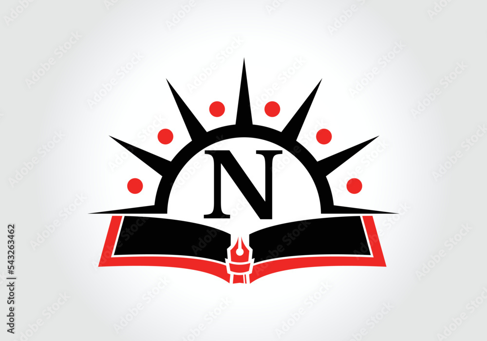 Education Logo On Letter N Template. Open Book Logo On Letter, Initial ...